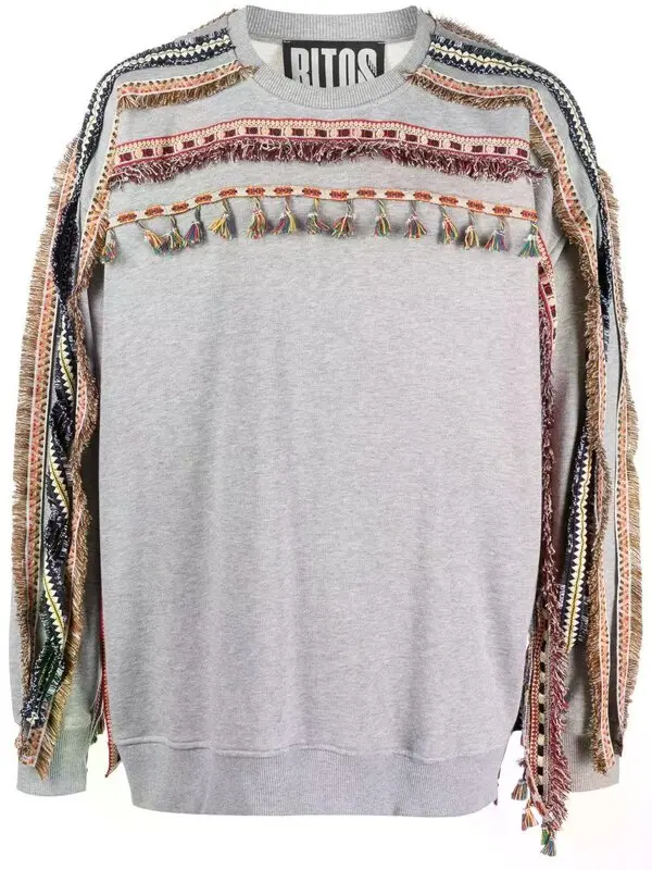 RITOS Tasseled Embroidered Sweatshirt - Grey
