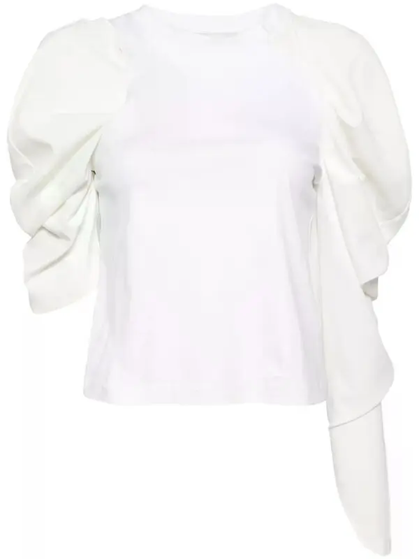 BESFXXK Asymmetric Balloon-sleeve Blouse - White