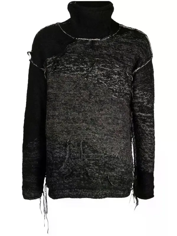 THE VIRIDI-ANNE High-neck Distressed Cardigan