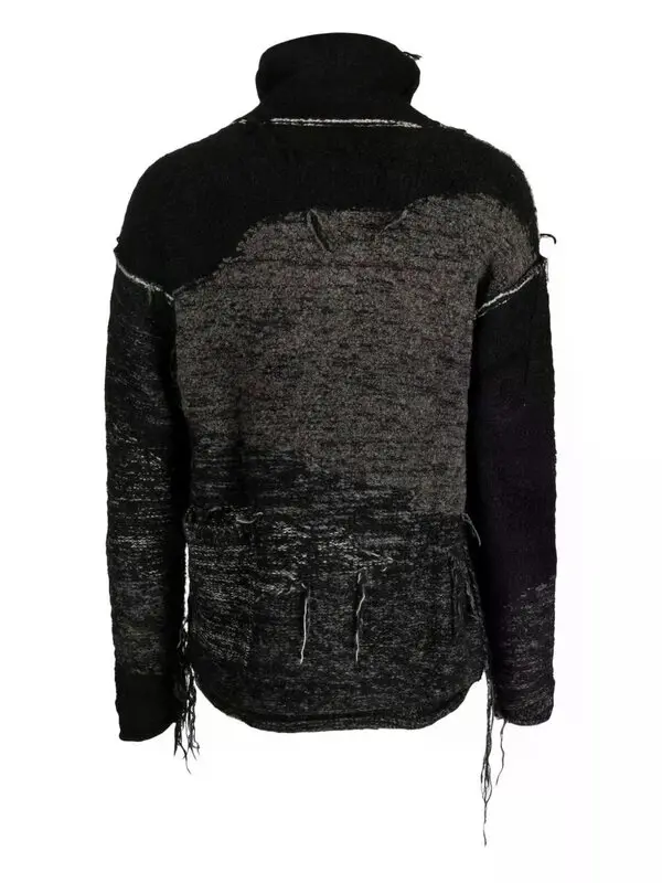 THE VIRIDI-ANNE High-neck Distressed Cardigan
