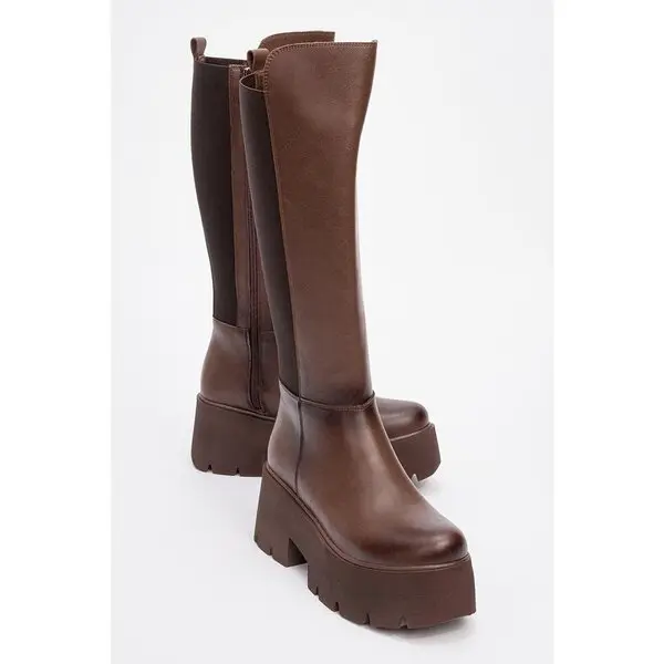 PROLOGUE SHOES Solo Platform Boots - Brown Faux Leather