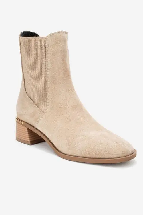 FOREVER & ALWAYS SHOES Neiva Leather Chelsea Boots - Beige Suede Leather