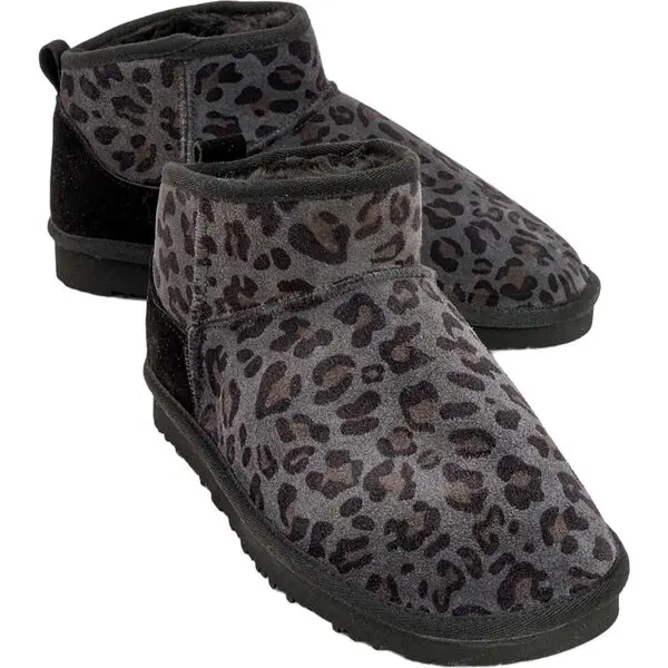 FOREVER & ALWAYS SHOES Forever & Always Zaz Leopard Print Leather Ankle Boots - Black Leather