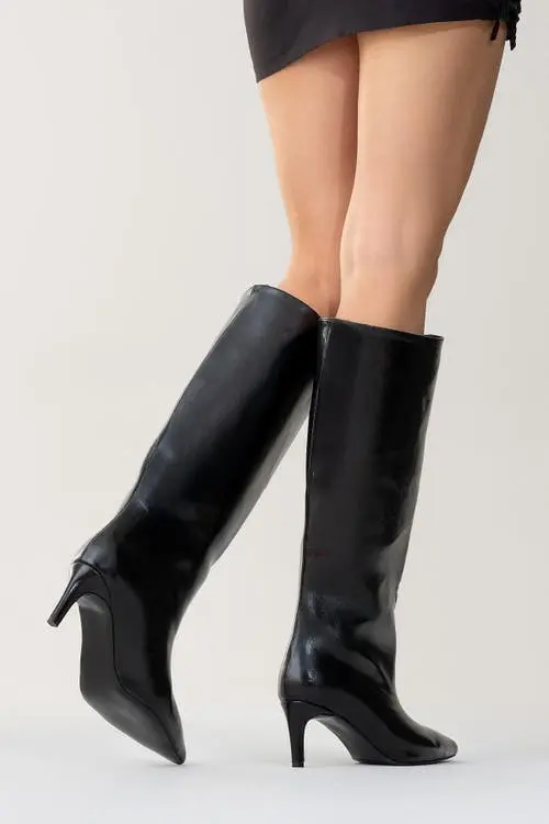 PROLOGUE SHOES Cassandra Knee High Boots - Black Faux Leather