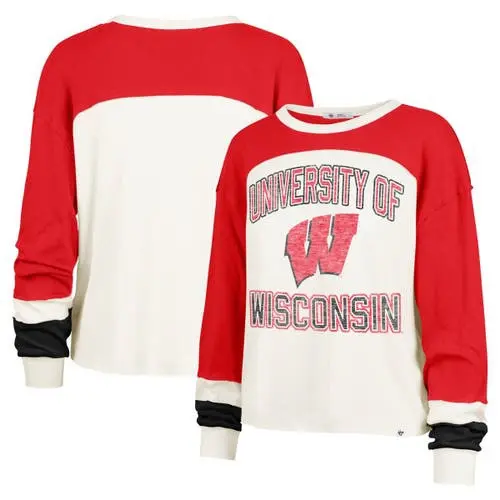 '47 Wisconsin Badgers Double Header Curve Raglan Long Sleeve T-shirt