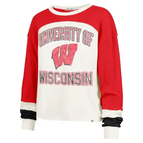 '47 Wisconsin Badgers Double Header Curve Raglan Long Sleeve T-shirt