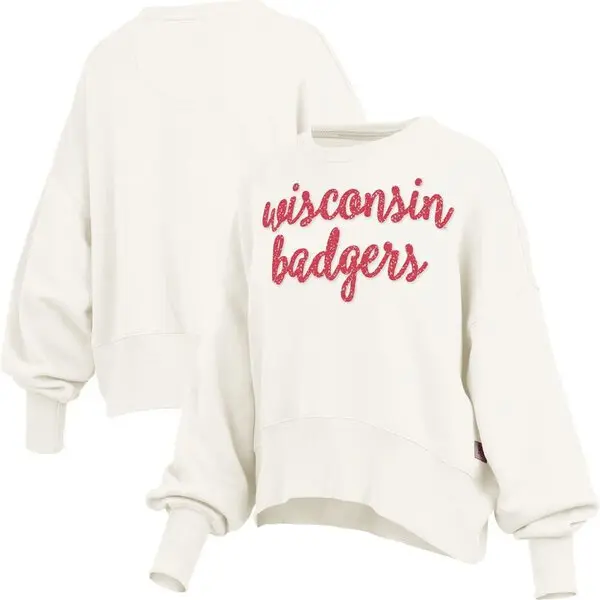 PRESSBOX Wisconsin Badgers Oversized Chelsea Pullover Sweatshirt - Cream