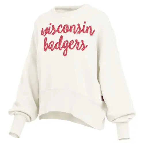PRESSBOX Wisconsin Badgers Oversized Chelsea Pullover Sweatshirt - Cream