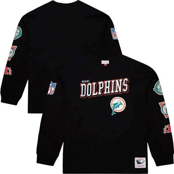Mitchell & Ness Miami Dolphins Training Camp Vintage Logos Long Sleeve T-shirt - Black