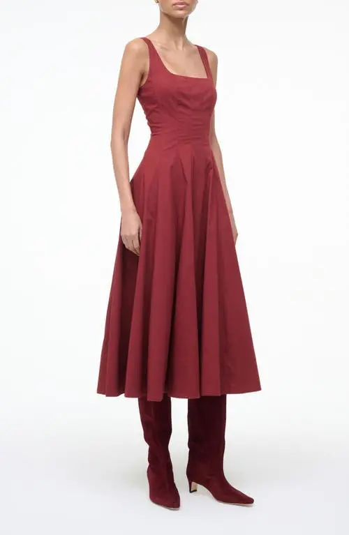 Staud Wells Stretch Cotton Fit & Flare Midi Dress In Sangria - 43% Off |  Editorialist