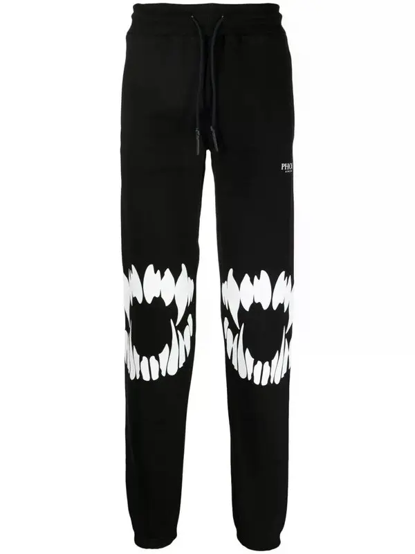 PHOBIA Mouth-print Cotton Track Pants - Black