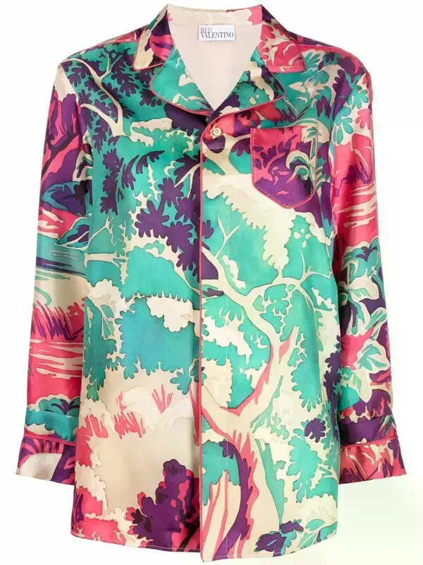 Red Valentino Abstract-print Silk Shirt - Green
