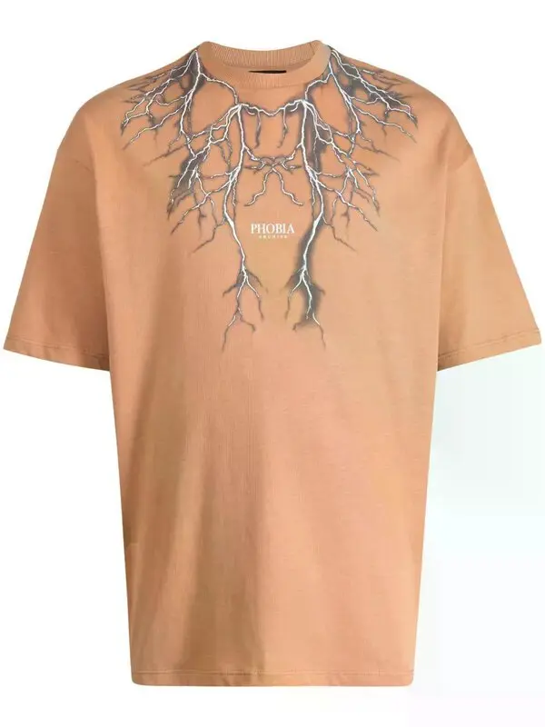 PHOBIA Lightning-print Cotton T-shirt - Brown