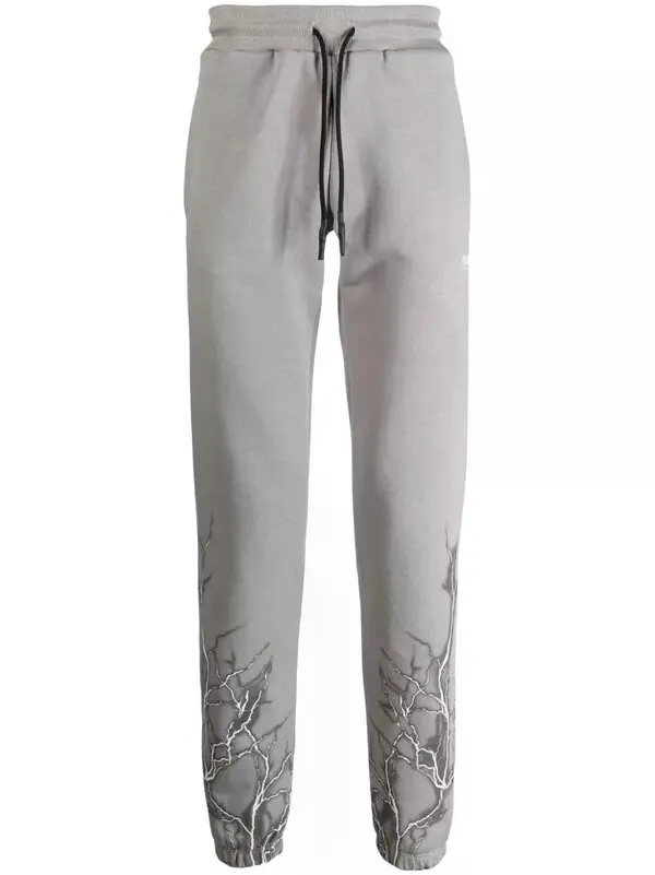 PHOBIA Lightning-print Cotton Track Trousers - Grey