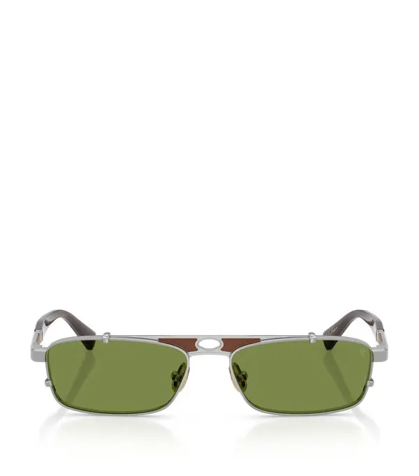 Brunello Cucinelli Titanium Rectangular Paloma Sunglasses - Silver