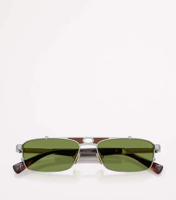 Brunello Cucinelli Titanium Rectangular Paloma Sunglasses - Silver