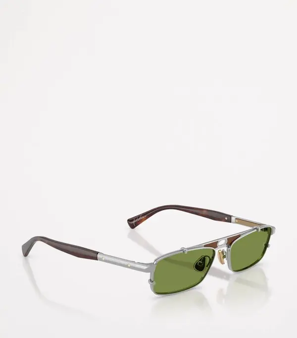 Brunello Cucinelli Titanium Rectangular Paloma Sunglasses - Silver
