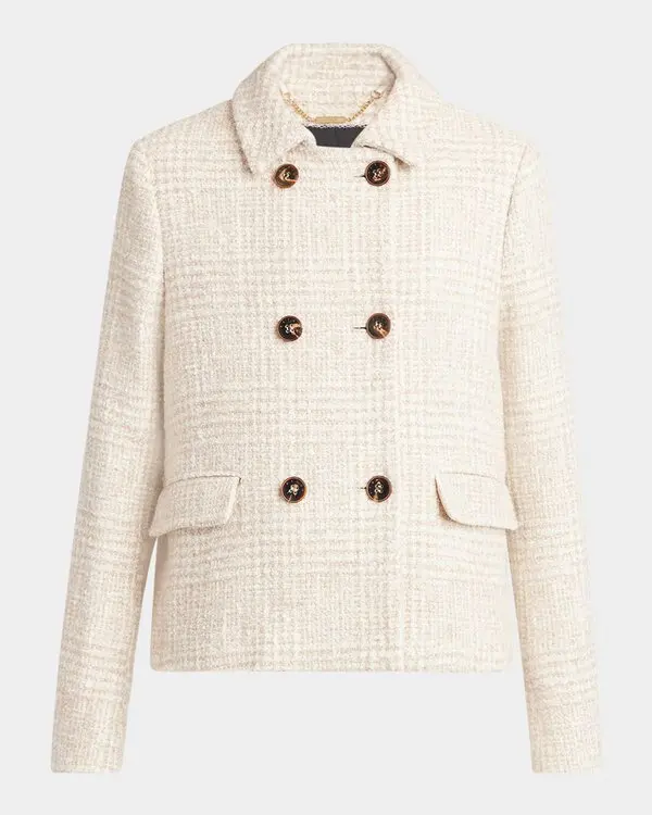 Kiton Check Tweed Double-breasted Coat - Beige