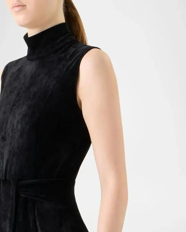 Akris Mock-neck Belted Velvet Jersey Midi Dress - Black