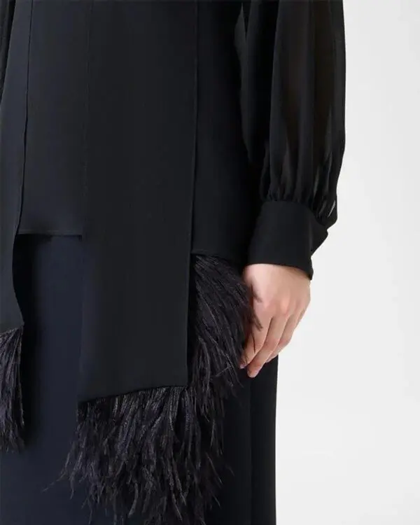 Akris Feather-trim Silk Georgette Blouse