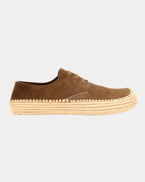 Loewe Rio Suede And Raffia Lace-up Shoes - Taupe
