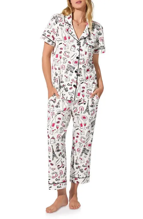 BEDHEAD PAJAMAS Print Stretch Organic Cotton Jersey Crop Pajamas - Bonjour Paris