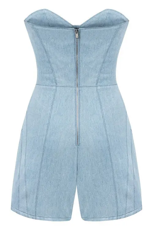 JENDUE Marvel Denim Mini Jumpsuit