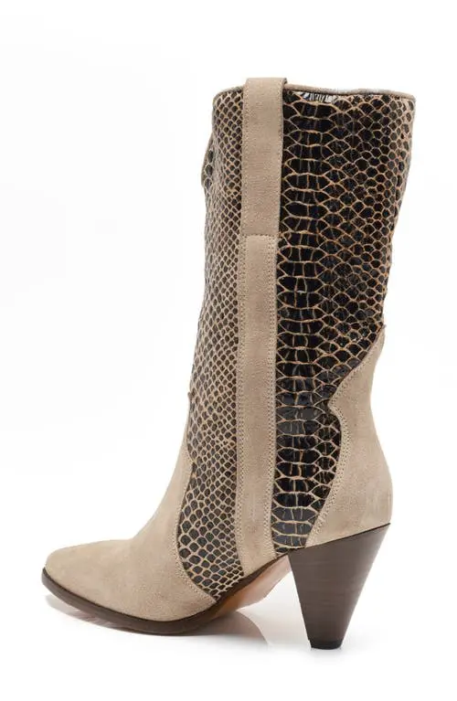 Free People Tapered Heel Western Boots - Beige Suede/snake