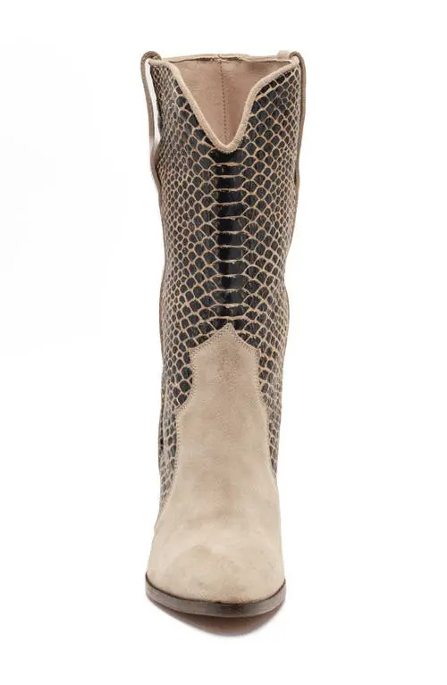 Free People Tapered Heel Western Boots - Beige Suede/snake