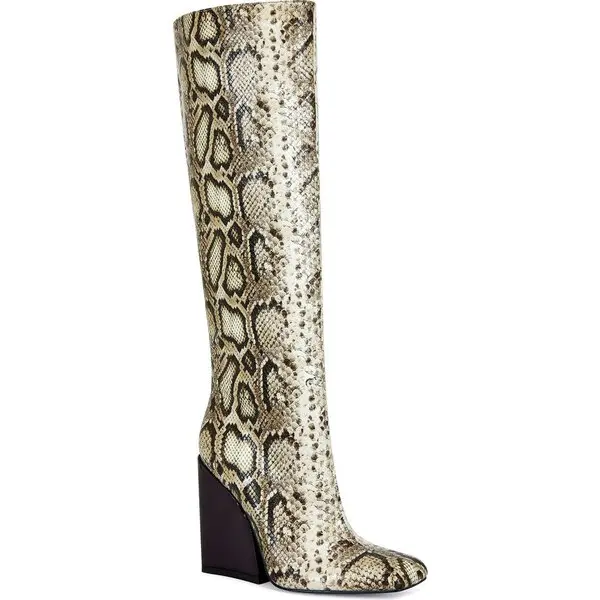 AZALEA WANG Evergreen Snakeskin Embossed Knee High Boots