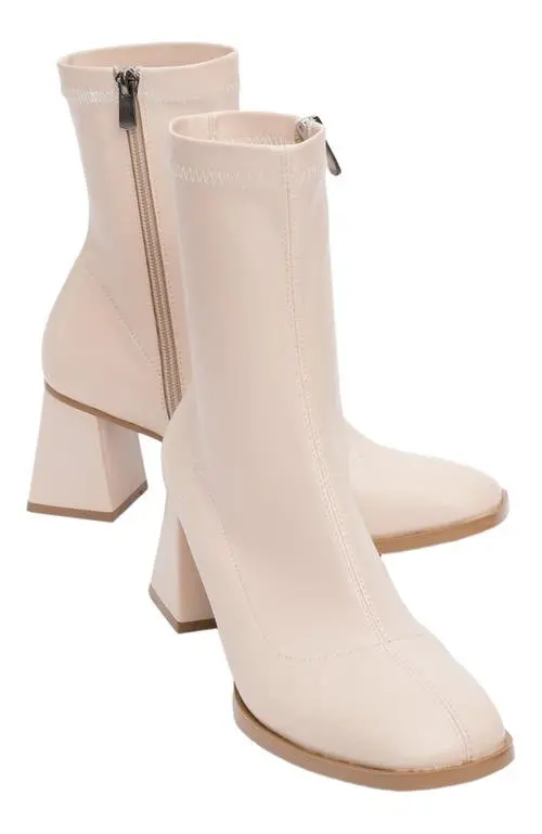 PROLOGUE SHOES Plesa Chunky Heel Boots - Beige Faux Leather