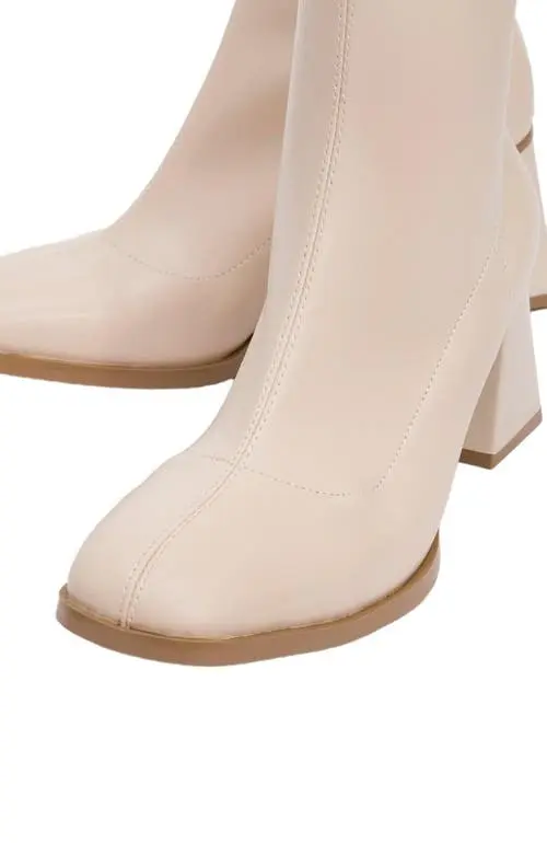 PROLOGUE SHOES Plesa Chunky Heel Boots - Beige Faux Leather