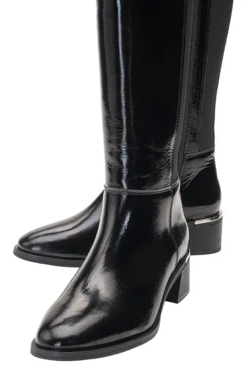FOREVER & ALWAYS SHOES Rochos Leather Knee High Boots - Black Patent Leather