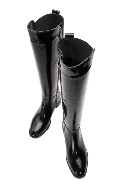 FOREVER & ALWAYS SHOES Rochos Leather Knee High Boots - Black Patent Leather