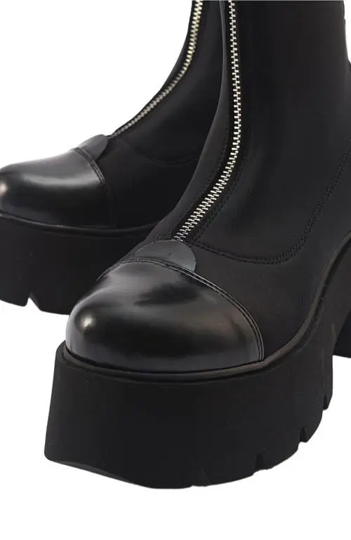 PROLOGUE SHOES Bray Patent Chunky Ankle Boots - Black Patent Faux Leather