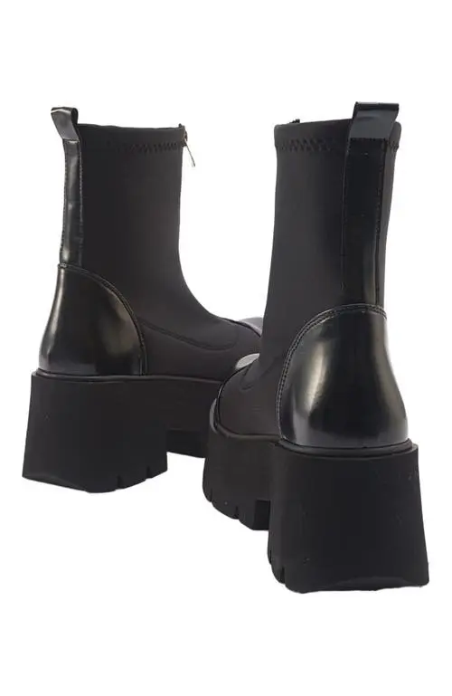 PROLOGUE SHOES Bray Patent Chunky Ankle Boots - Black Patent Faux Leather