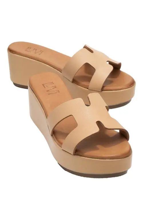 FOREVER & ALWAYS SHOES Lia Leather Platform Sandal - Dark Beige Leather