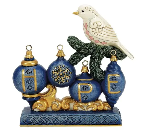 JIM SHORE Heartwood Creek Blue & Gold Hope With Dove Fig 6.5in - One-color