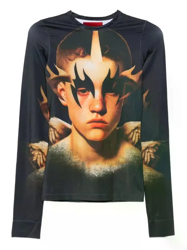 KUSIKOHC Face Print Long Sleeve T-shirt - Black