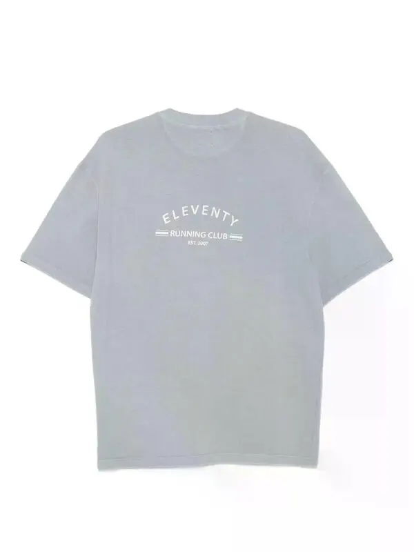Eleventy Running Club-print Cotton T-shirt - Blue