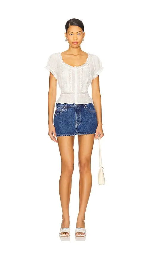 Rixo Sandi Eyelet Lace Trim Top - Ivory