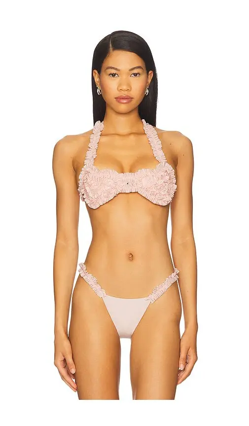 AMOR MIA Ruffled Heart Bikini Top - Blush Pink