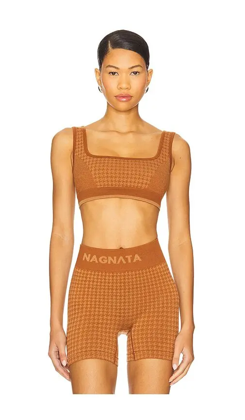 NAGNATA Houndstooth Wool Bralette In Brown