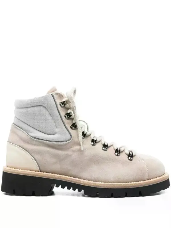 Eleventy Lace-up Leather Boots - Neutrals