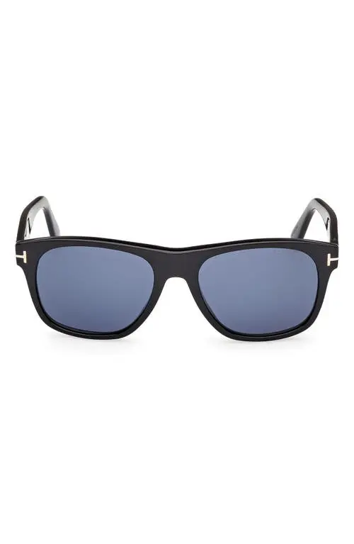 TOM FORD Marlon 55mm Square Sunglasses - Shiny Black/blue Lenses