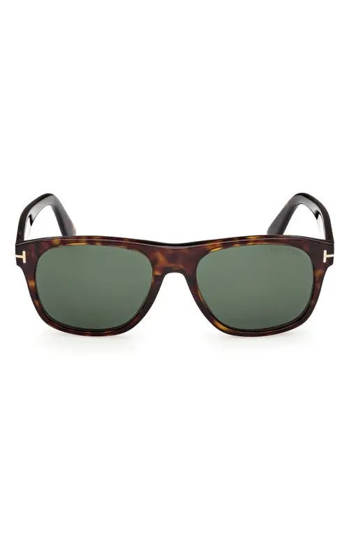TOM FORD Marlon 55mm Square Sunglasses - Dark Havana/green Lenses