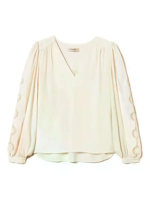 TWINSET Embroidered Puff-sleeve Blouse