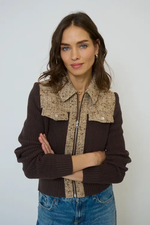 Central Park West Halsey Tweed And Sweater Jacket