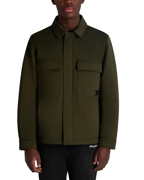 Karl Lagerfeld Paris Twill Collared Shirt Jacket - Olive