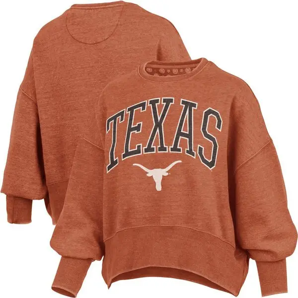 PRESSBOX Texas Longhorns Oversized Waist-length Crewneck Sweatshirt - Burnt Orange